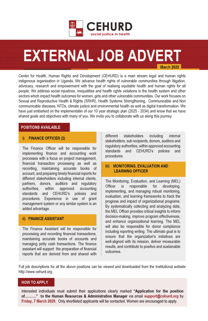 EXTERNAL JOB ADVERT; Finance Officer, Finance Assistant, Monitoring ...